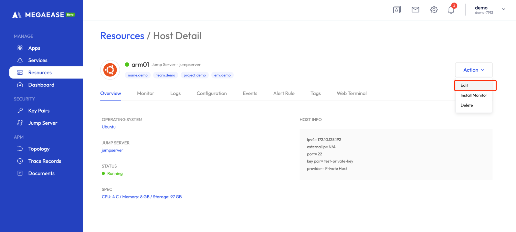 MegaEase Cloud 用户手册 - 主机管理